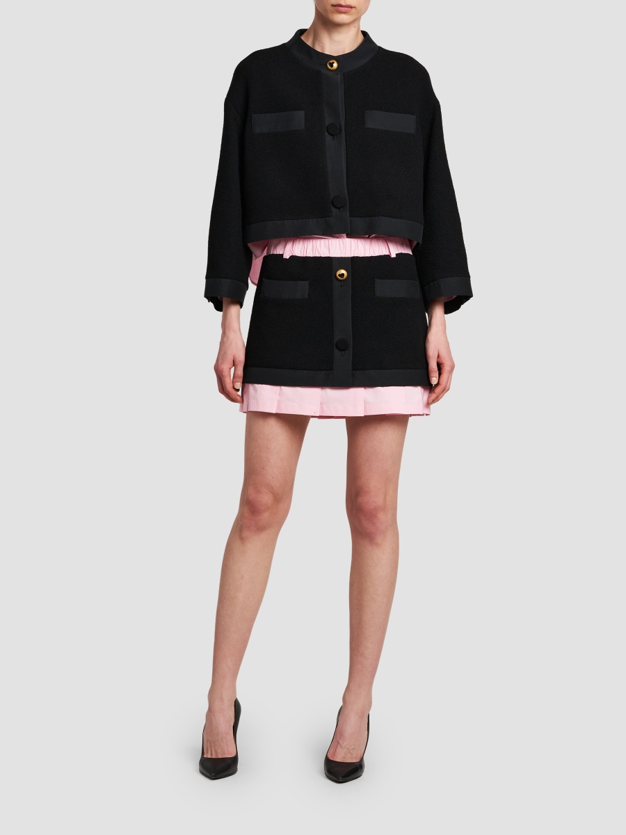 MOSCHINO mixed-media pleated button-front mini skirt